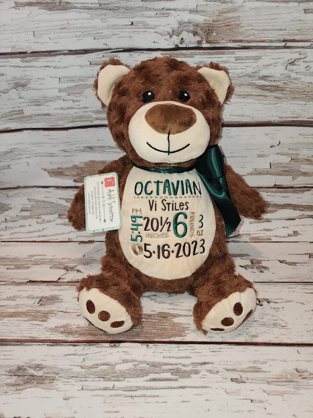 Personalized Birth Stat Stuffed Animal • Custom Embroidered Bear Plush ...