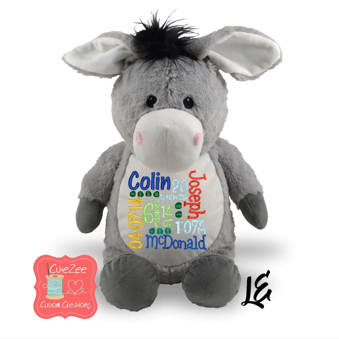 Personalized Stuffed Donkey, Embroidered Birth Stats Animal - Etsy