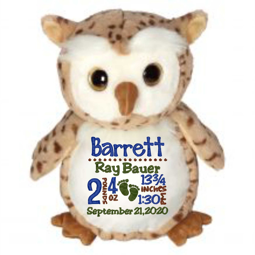Personalized Owl, Personalized Stuffed Animal, Owl, Birth Announcement ...