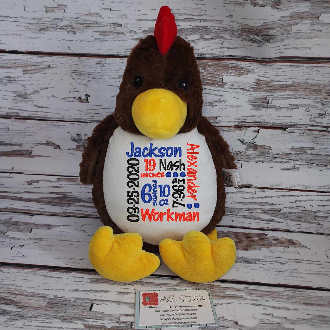 Personalized Chicken, Personalized Stuffed Animal, Birth Announcement ...