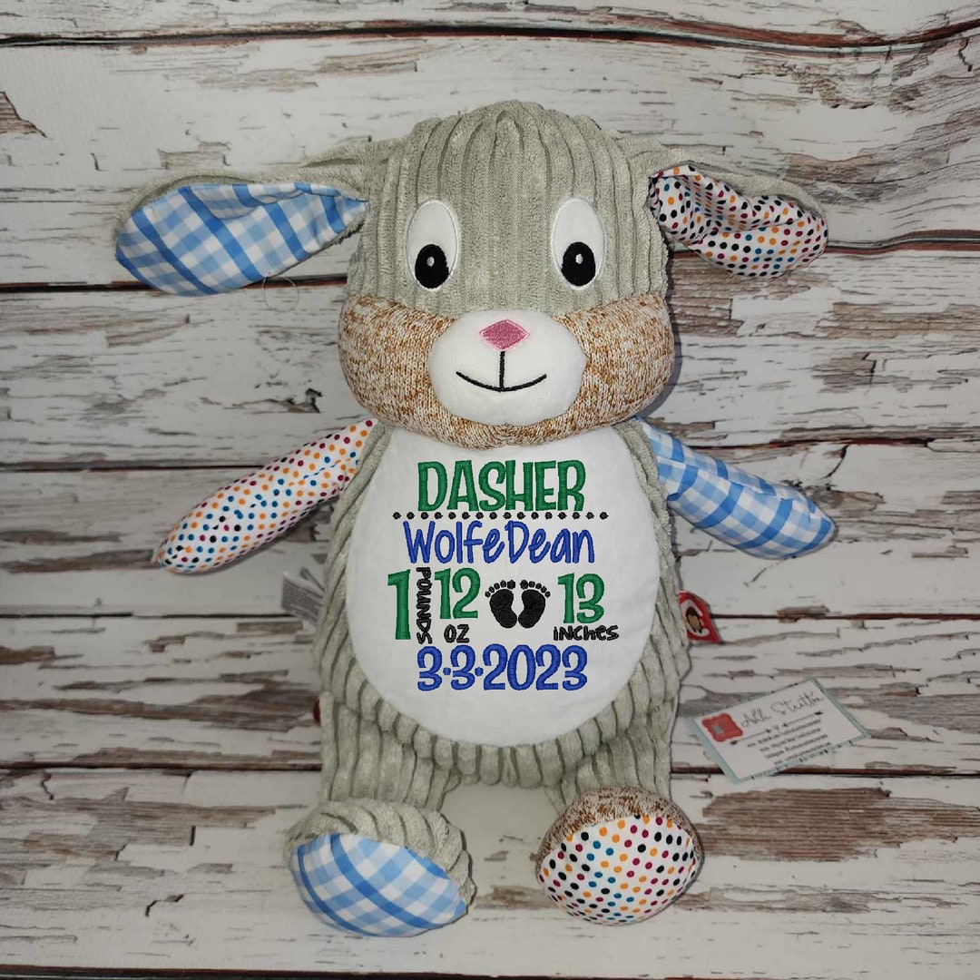 Personalized Sensory Patchwork Bunny, Stuffed Animal, Birth ...