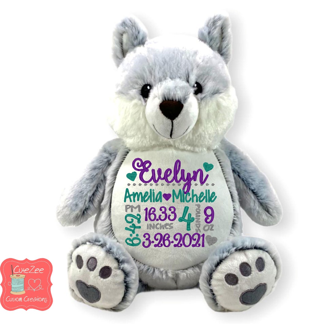 Personalized Wolf Stuffed Animal, Personalized Baby Gift , Birth ...