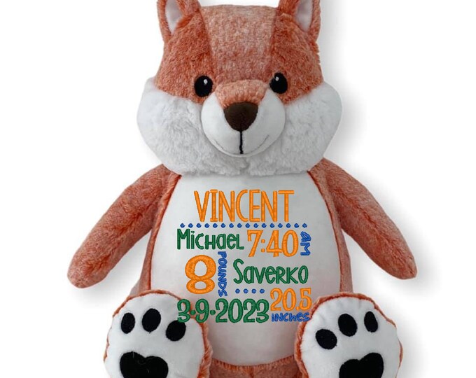 Personalized Rust Fox, Personalized Stuffed Animal, Birth Announcement ...