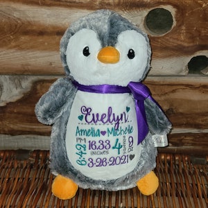 Personalized Penguin, Stuffed Animal, Personalized Baby Gift , Birth ...