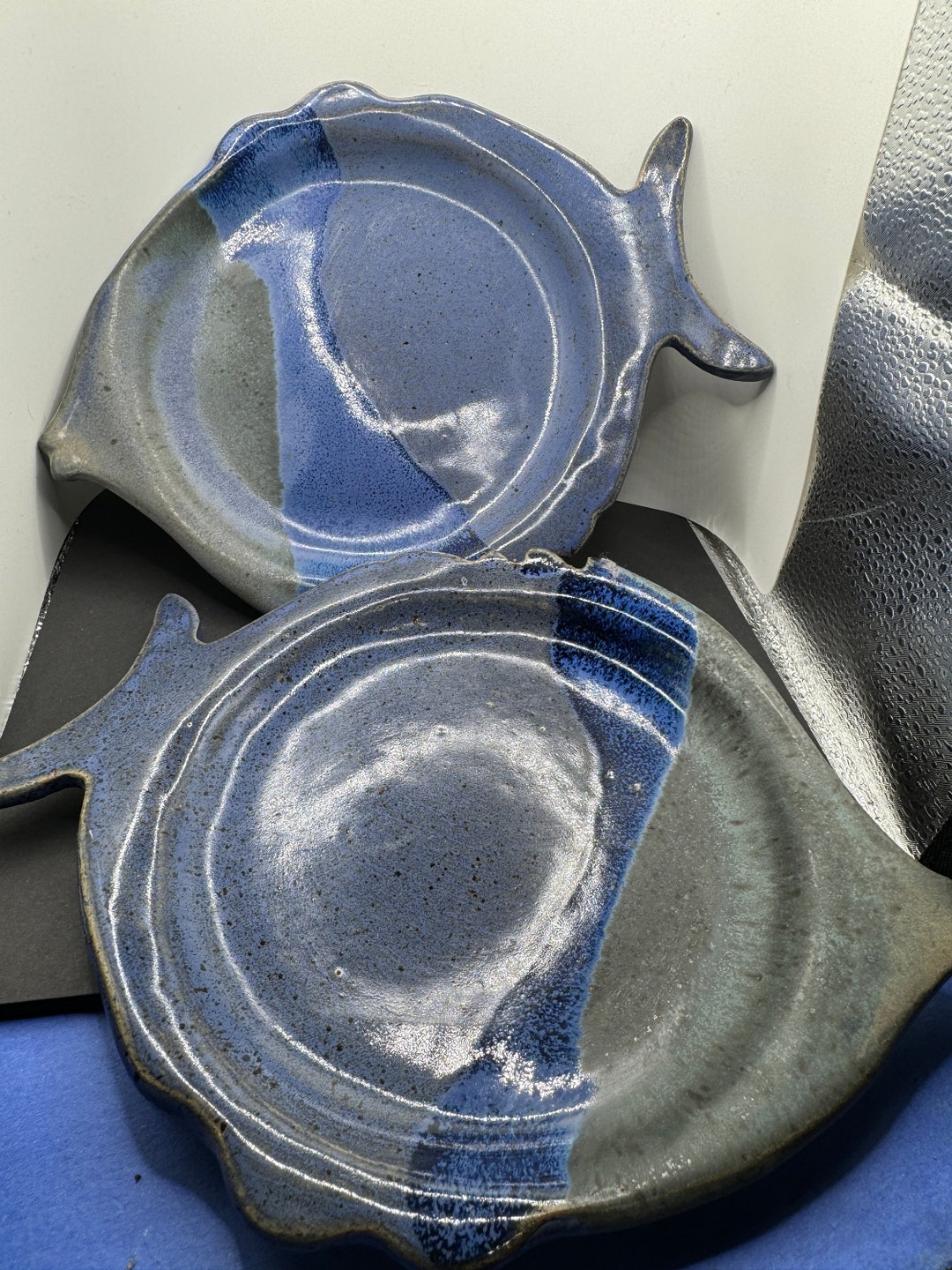 Blue Fish Plates Studio Pottery set of 2 Vintage - Etsy