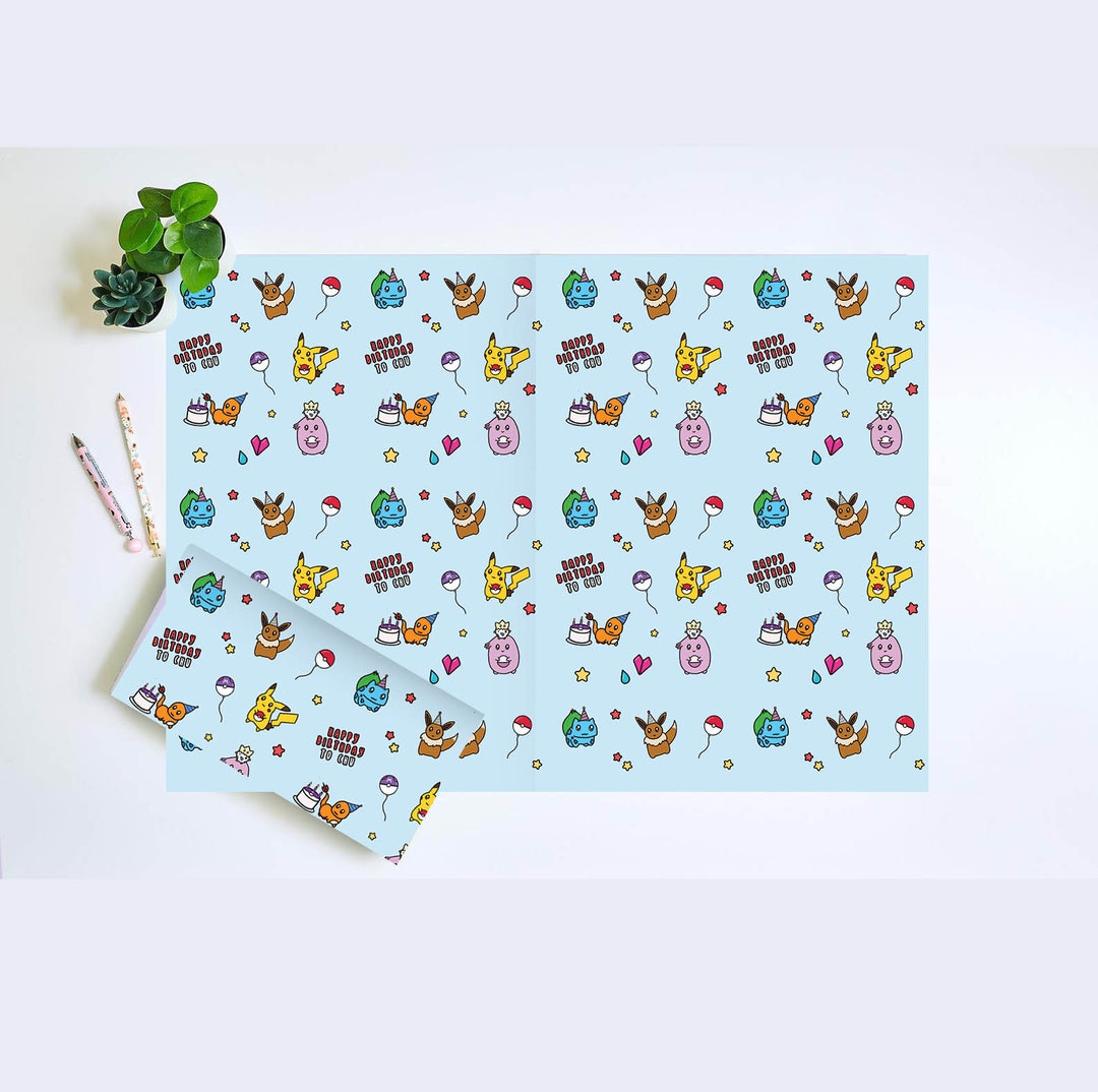 Pokemon Wrapping Paper | Pokemon Gift Wrap | Pikachu Wrapping Paper ...