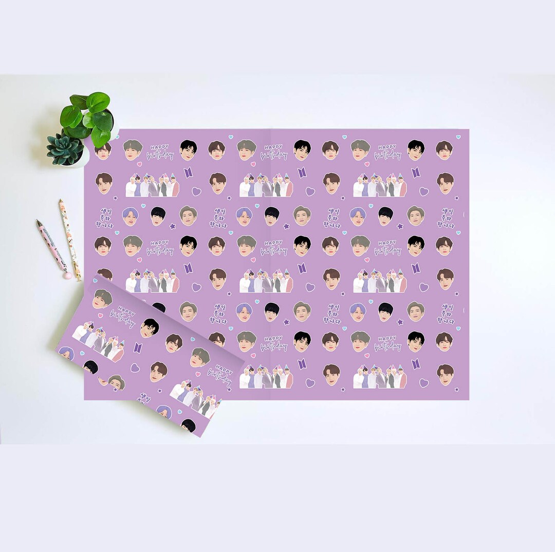 BTS Birthday Wrapping Paper | BTS Gift Wrap | Kpop Wrapping Paper | Bts ...