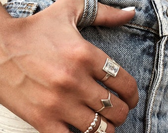 Square Silver Ring | Etsy