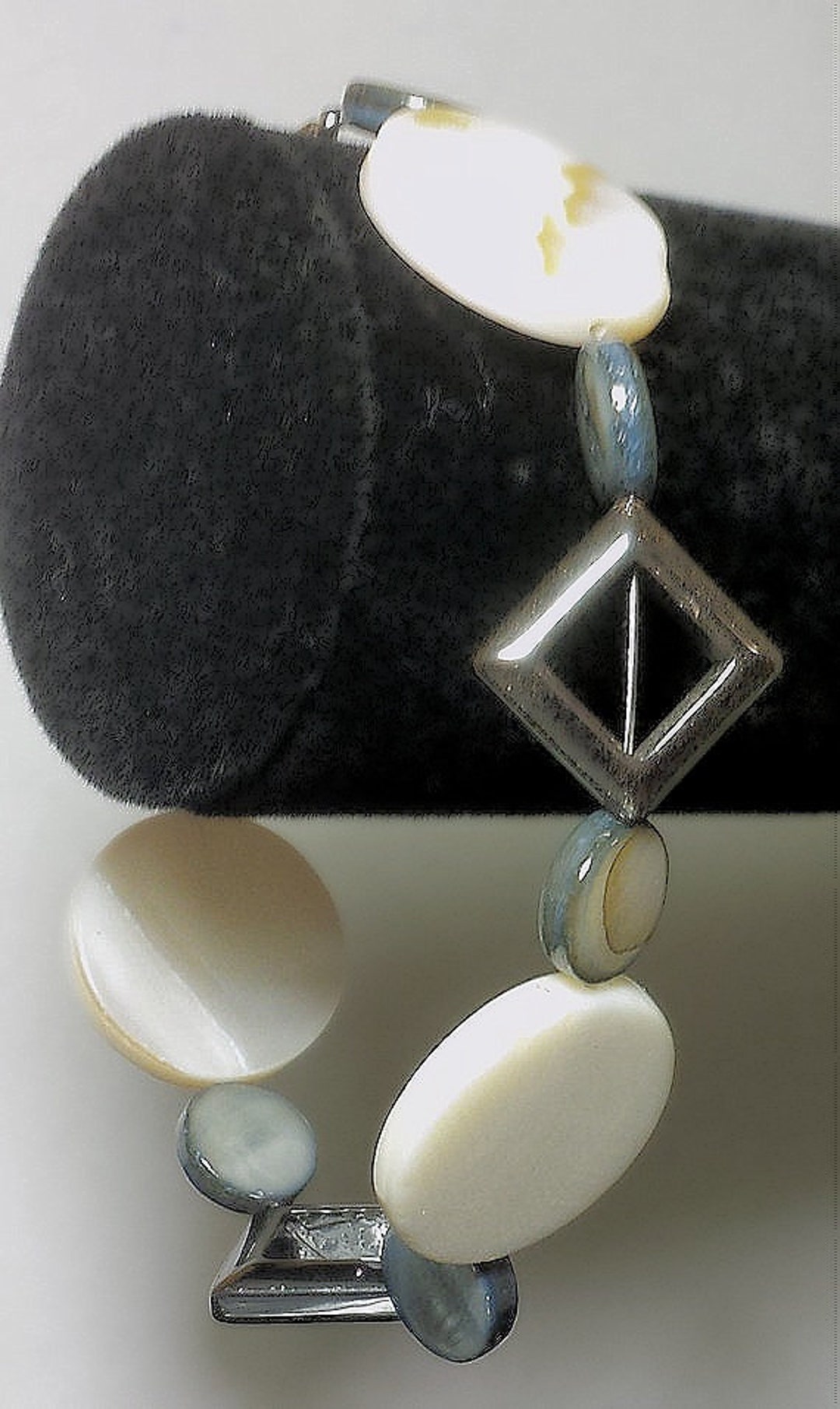 White Shell Coins With Black Shell Disks and Hematite Diamonds Beaded ...