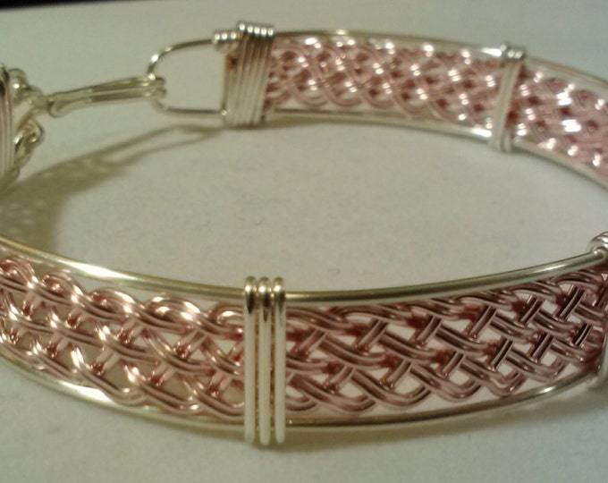 8.5 Handmade Rose Gold and Silver Plated Woven Wire Wrapped Bracelet ...