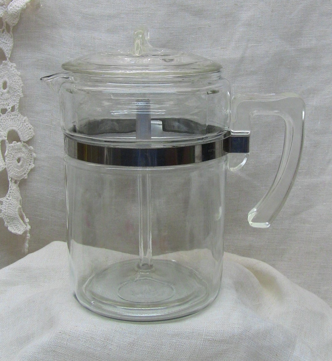 Pyrex 6 Cup Coffee Pot With Glass Stem and Basket, Aluminum Basket ...