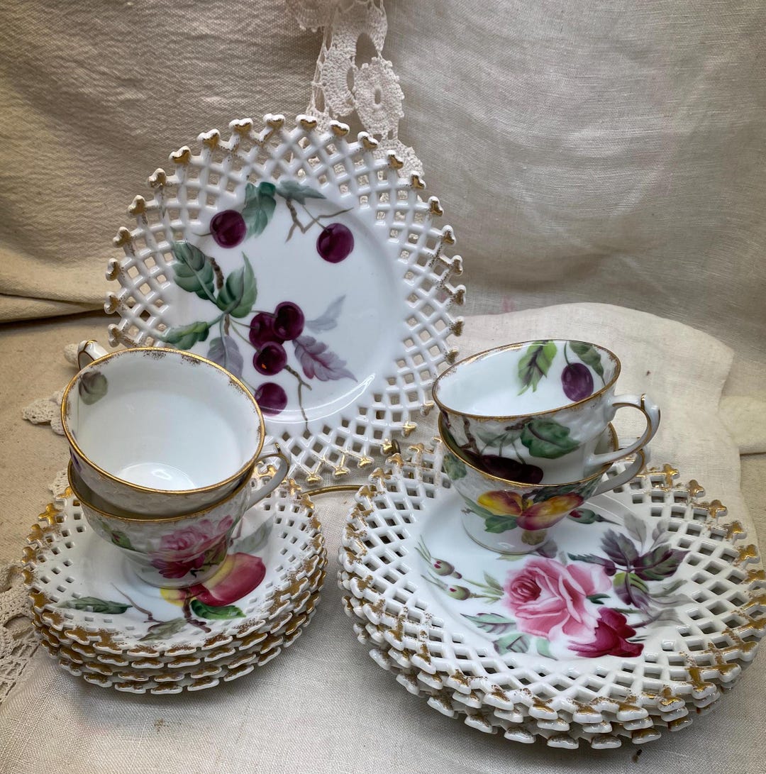 Lefton Luncheon Set, Total 13 Pieces. Hand Painted. Reticulated Lattice ...
