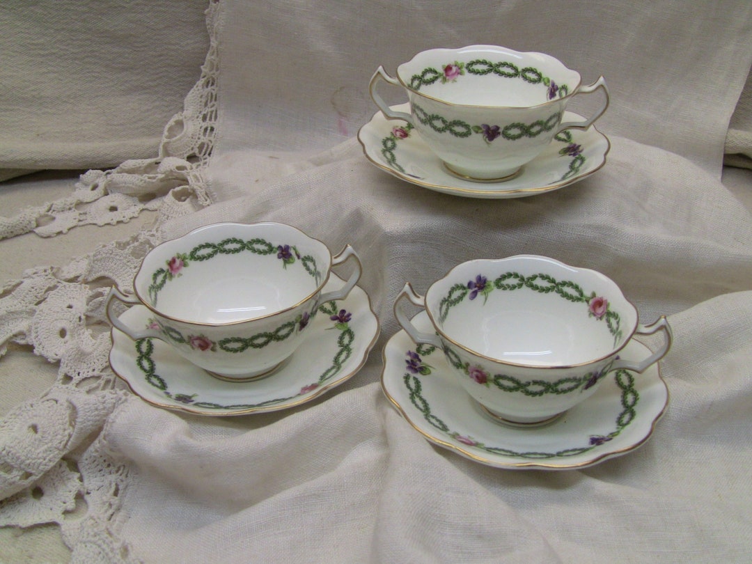 George and Sons Crescent Bone China Double Handle Cup With Saucer, Set ...