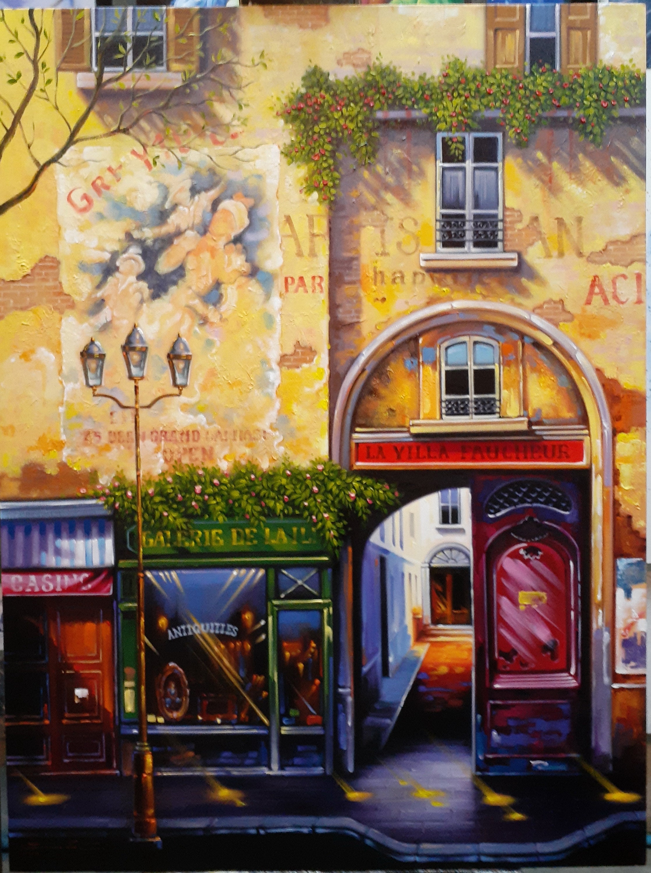 Oil Painting Old Buildings Stores
