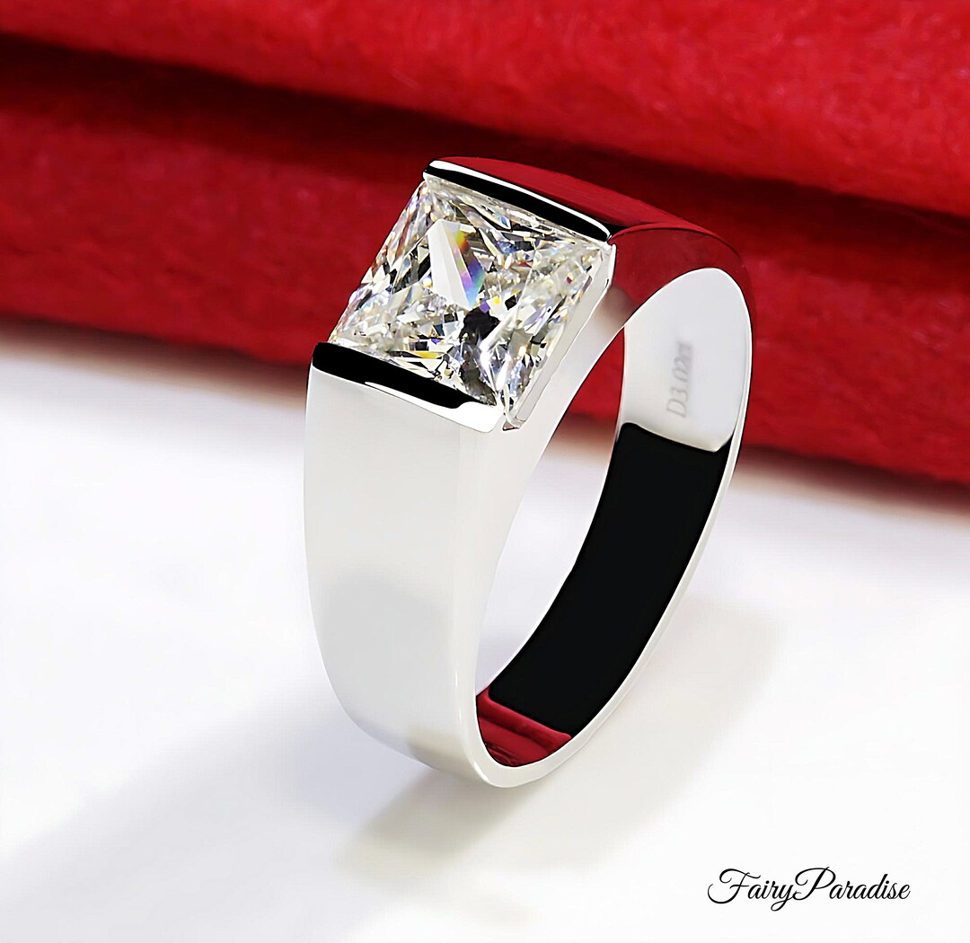 3 Carats Men's Solitaire Wide Band Right Hand Ring in Silver, Bold ...
