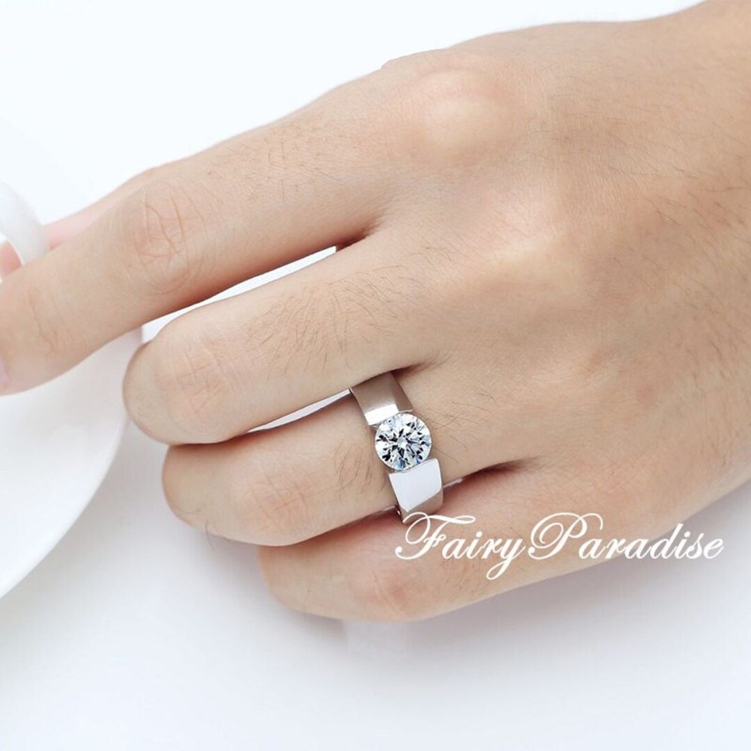 1 Carat Male Thick Wedding Ring in Sterling Silver and Simulated ...