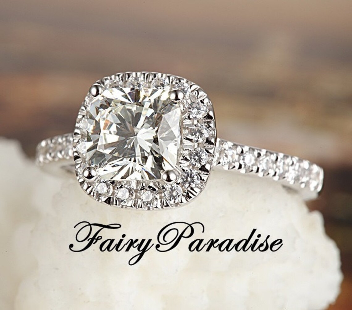 2 Carats Square Cushion Halo Engagement Ring Set in Sterling - Etsy