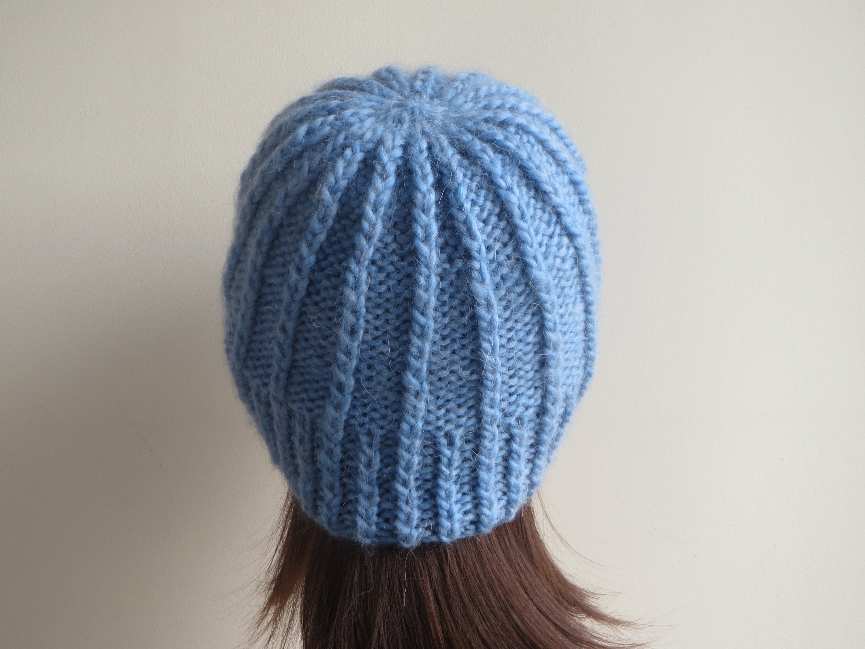 Pure Wool Hat. Blue Chunky Ribbed Wool Beanie. Soft and Warm, Blue ...
