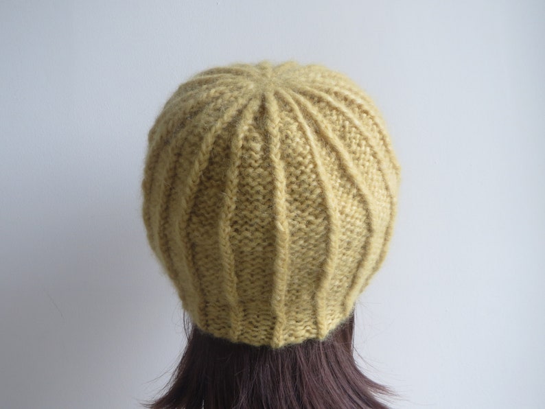 Pure Merino Wool Hat. Yellow Chunky Ribbed Wool Beret. Soft Brushed ...