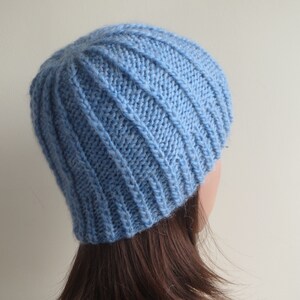 Pure Wool Hat. Blue Chunky Ribbed Wool Beanie. Soft and Warm, Blue ...