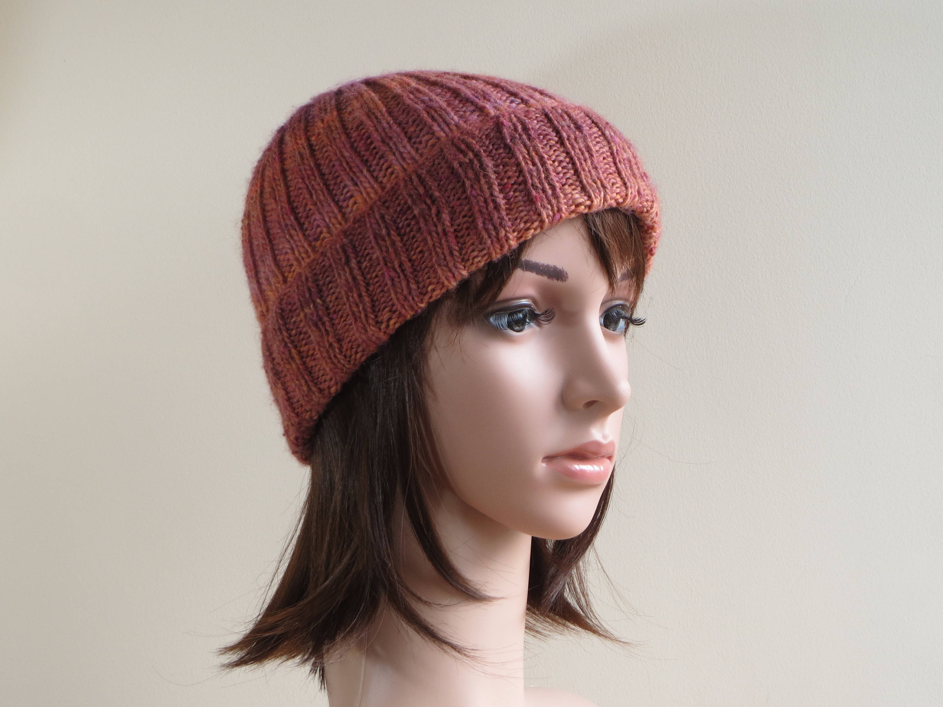 Pure Wool Hat. Chunky Ribbed Hat. Warm Red and Pink Wool Hat. 'chili ...