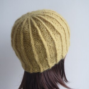 Pure Merino Wool Hat. Yellow Chunky Ribbed Wool Beret. Soft Brushed ...