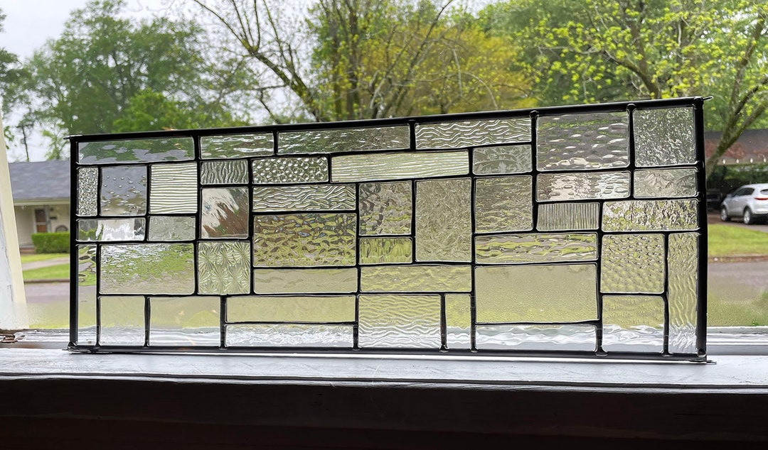 Stained Glass Window Panel in Geometric Shapes Clear Textured Stained ...