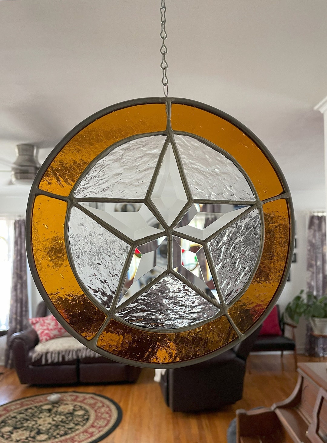 Texas Star Stained Glass Suncatcher With Crystal Clear Bevels 9.5 ...