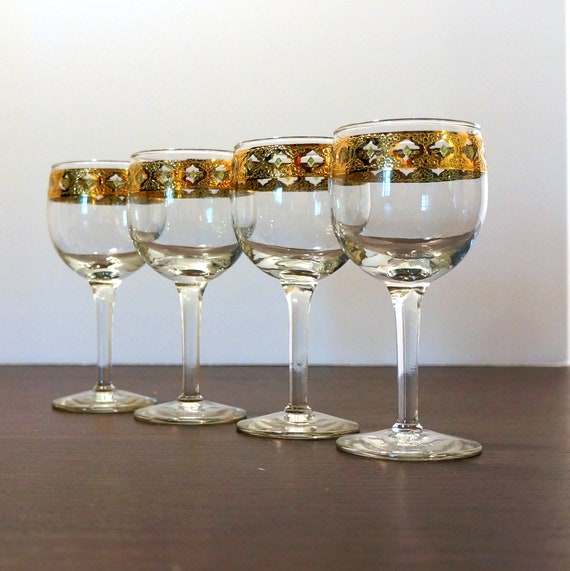 Wine Glass Set Valencia Culver 1960s Gothic Gold | Etsy
