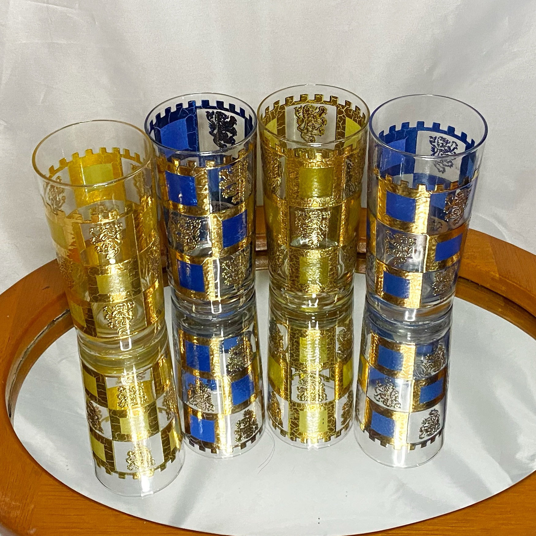 Medieval Glassware Rampant Lion Gold Crest Shield 1960s Vintage Barware ...