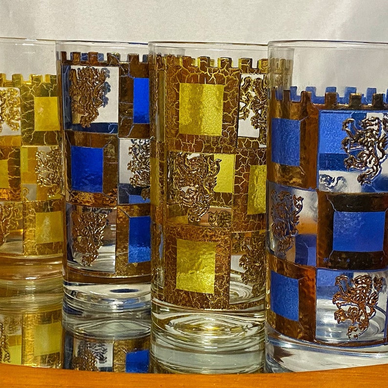 Medieval Glassware Rampant Lion Gold Crest Shield 1960s - Etsy