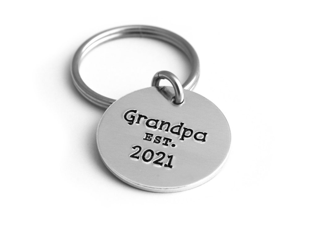 Personalized Grandpa Keychain Hand Stamped Grandpa Est New Grandfather ...