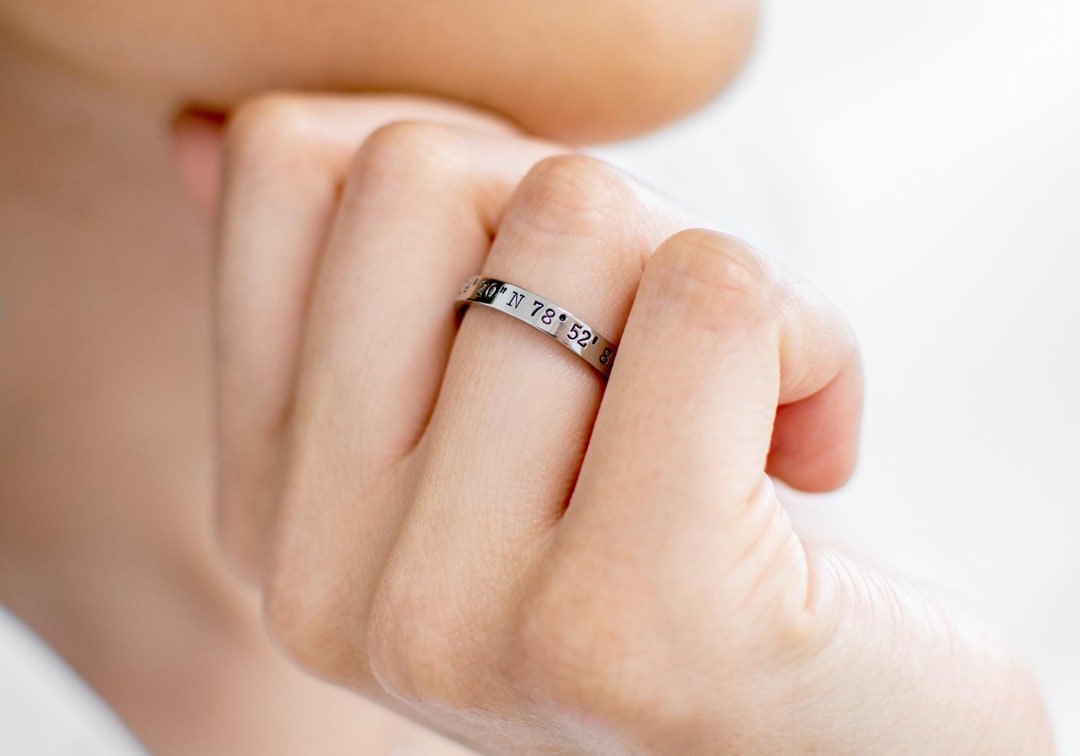 Location Rings GPS Coordinates - 3mm Engraved Stacking Rings - Degrees ...
