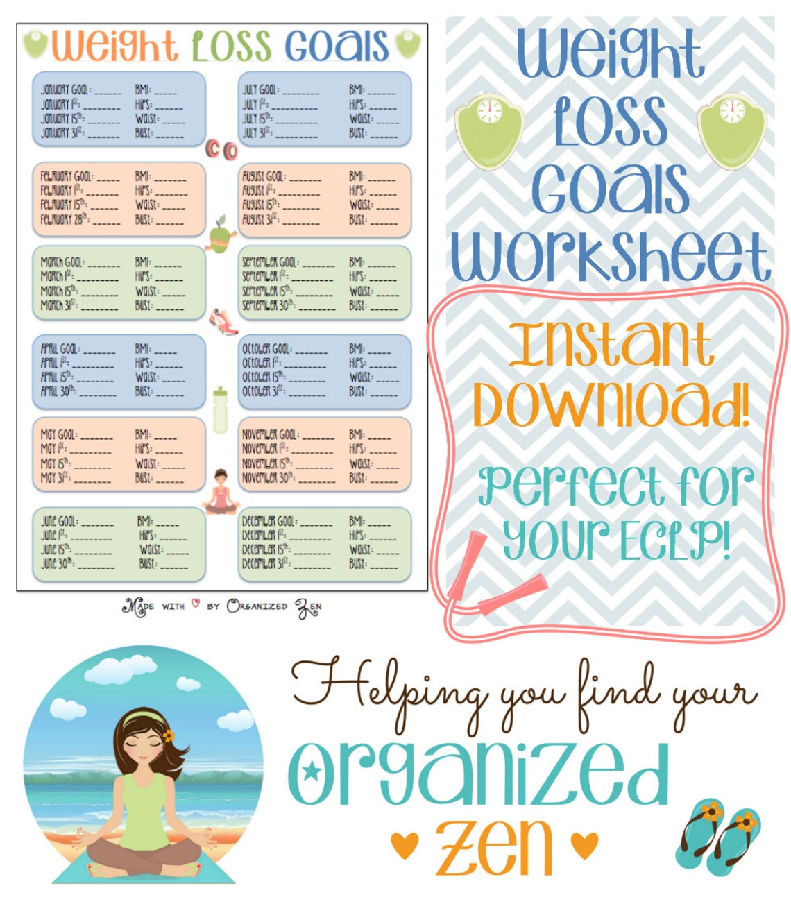 Instant Download! Weight Loss Goals Worksheet- Perfect for Adding to ...