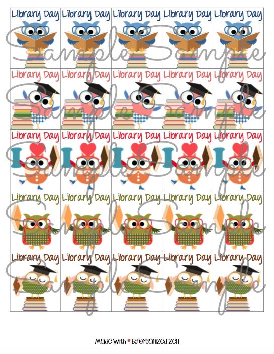 Instant Download! ECTP Teacher Stickers to Mark "library Day" in the ...