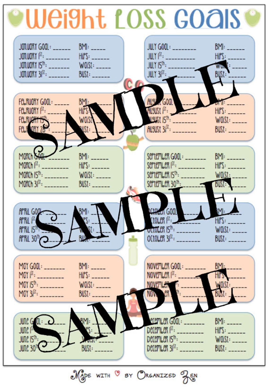 Instant Download! Weight Loss Goals Worksheet- Perfect for Adding to ...