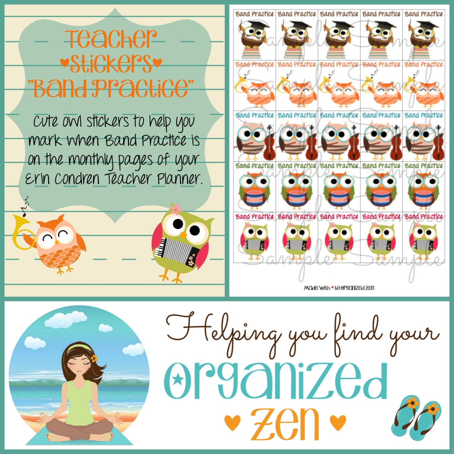 Instant Download! 25 Cute Owl Stickers to Mark Band Practice in the ...