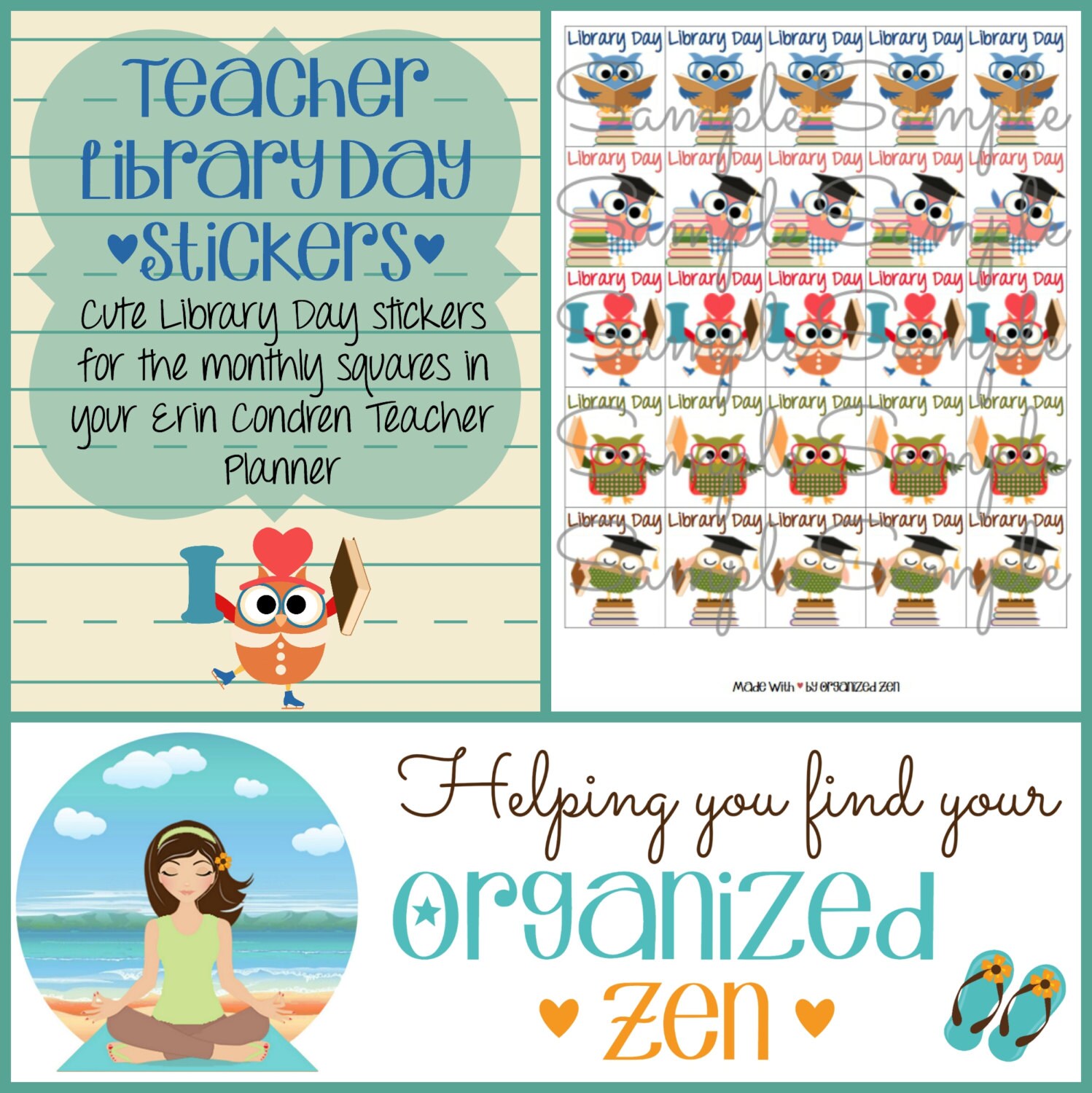 Instant Download! ECTP Teacher Stickers to Mark "library Day" in the ...