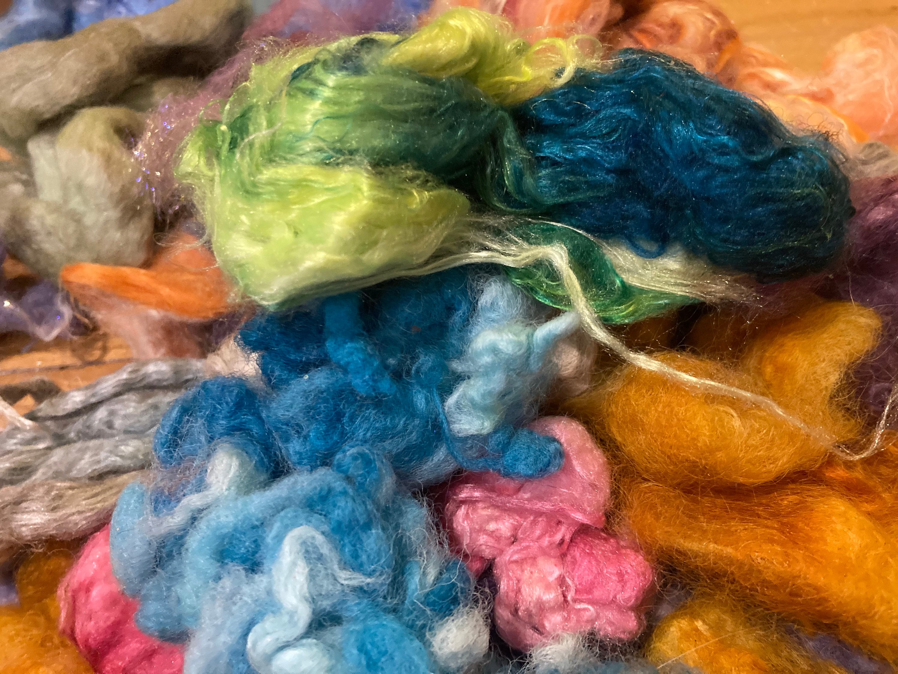 Large Rainbow Lot of Wool and Silk Roving for Weaving and Felting Along ...