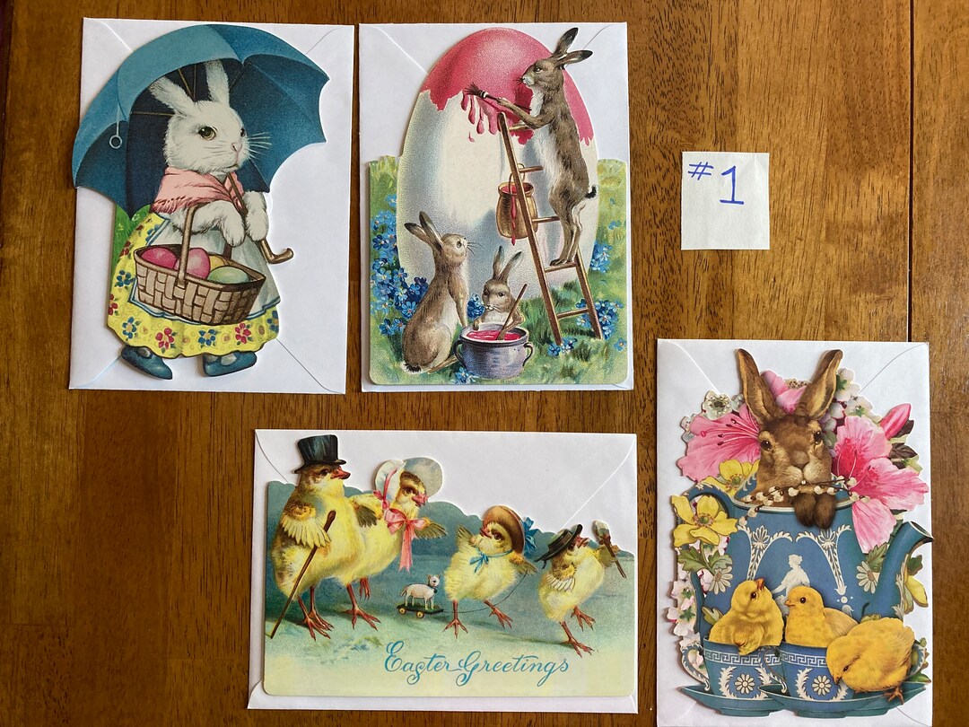 1960s and 1970s Forget-me-not Die-cut Easter Cards With Brightly ...