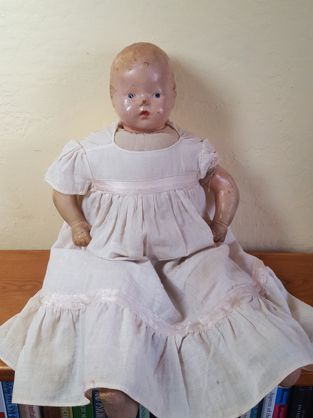 Extremely Rare 1930s Composition Doll With Molded Blonde Hair, Painted ...