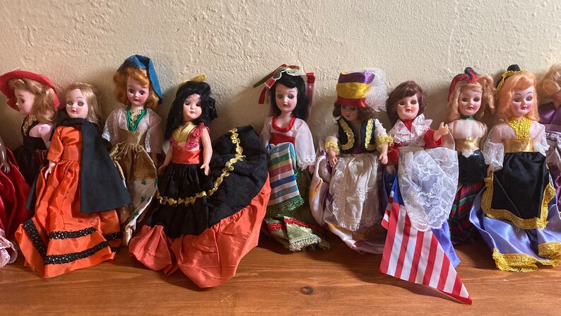 18 Mid-century Arco-style Souvenir Dolls, Some Representing Countries ...