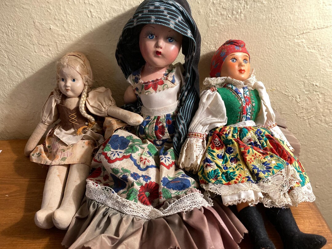 Antique European Souvenir Composition Dolls in Quite Gorgeously ...