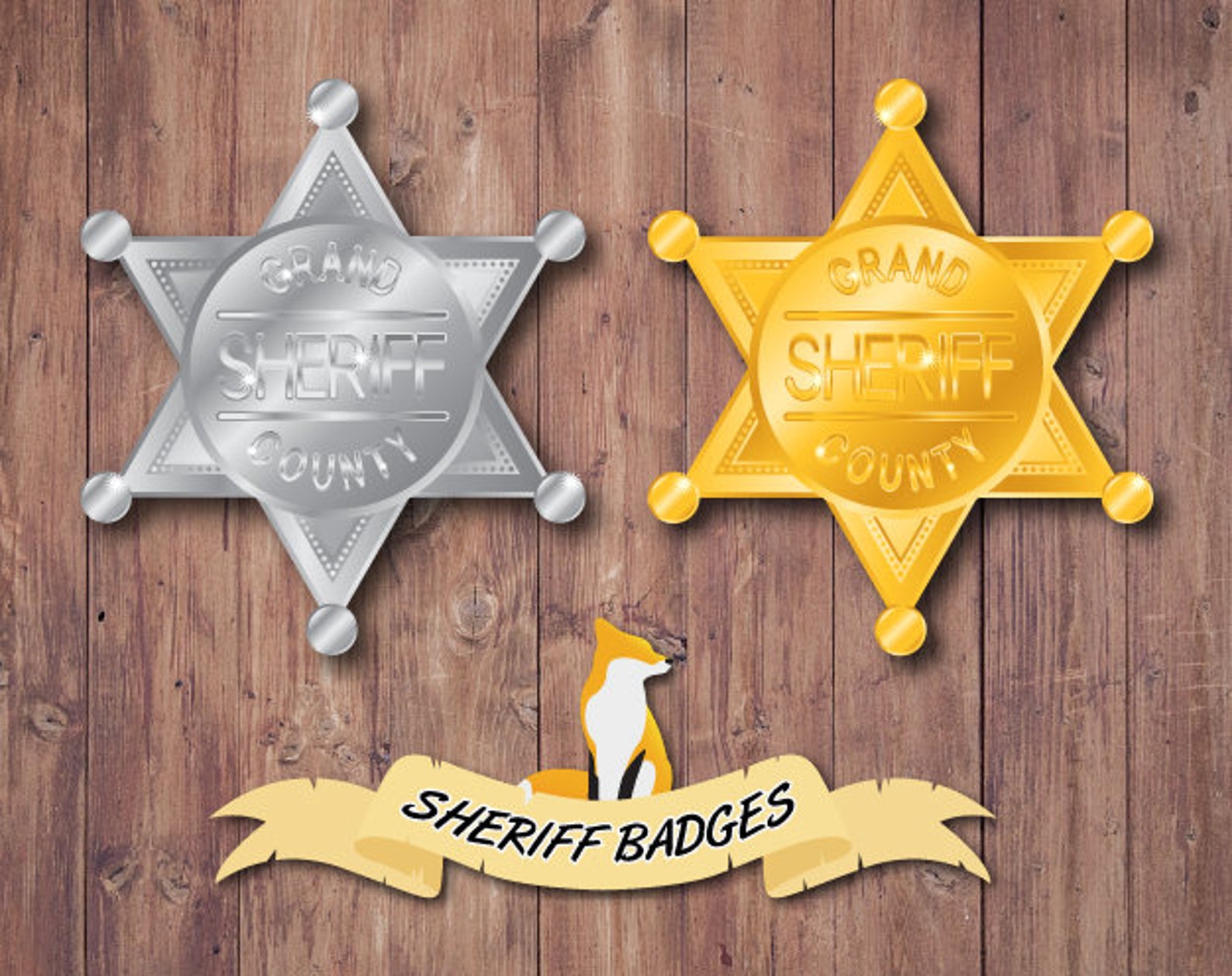 Printable Sheriff Badge - Gold and Silver, Vector Files (digital ...