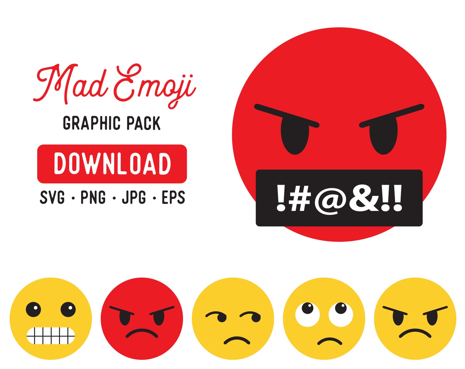 Angry Emoji PNG Clipart Bundle Angry Emoji EPS Clipart Pack | Etsy