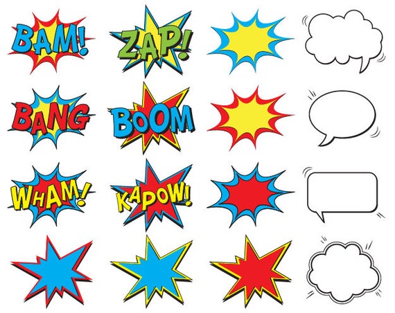 Comic Clipart Superhero Clipart Superhero Bubbles Comic | Etsy