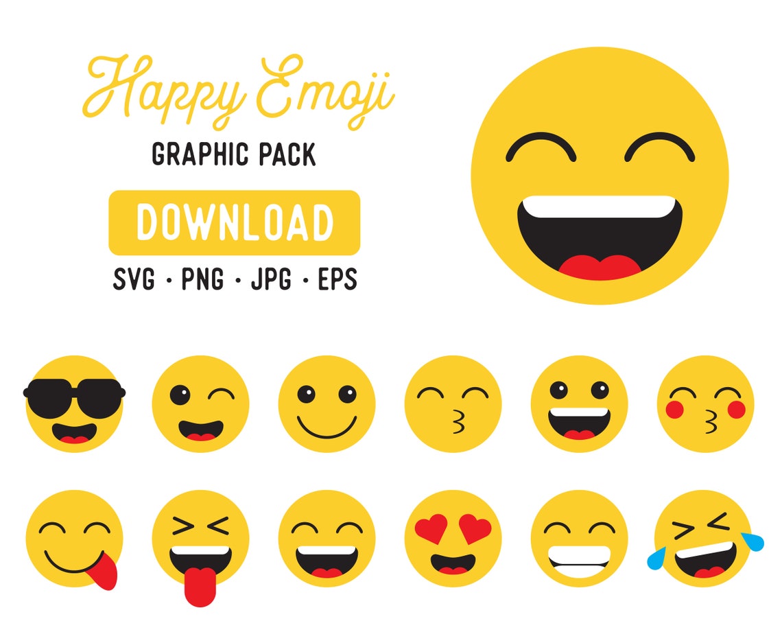 Happy Emoji Clipart Bundle Happy Emoji Graphic Pack Happy - Etsy
