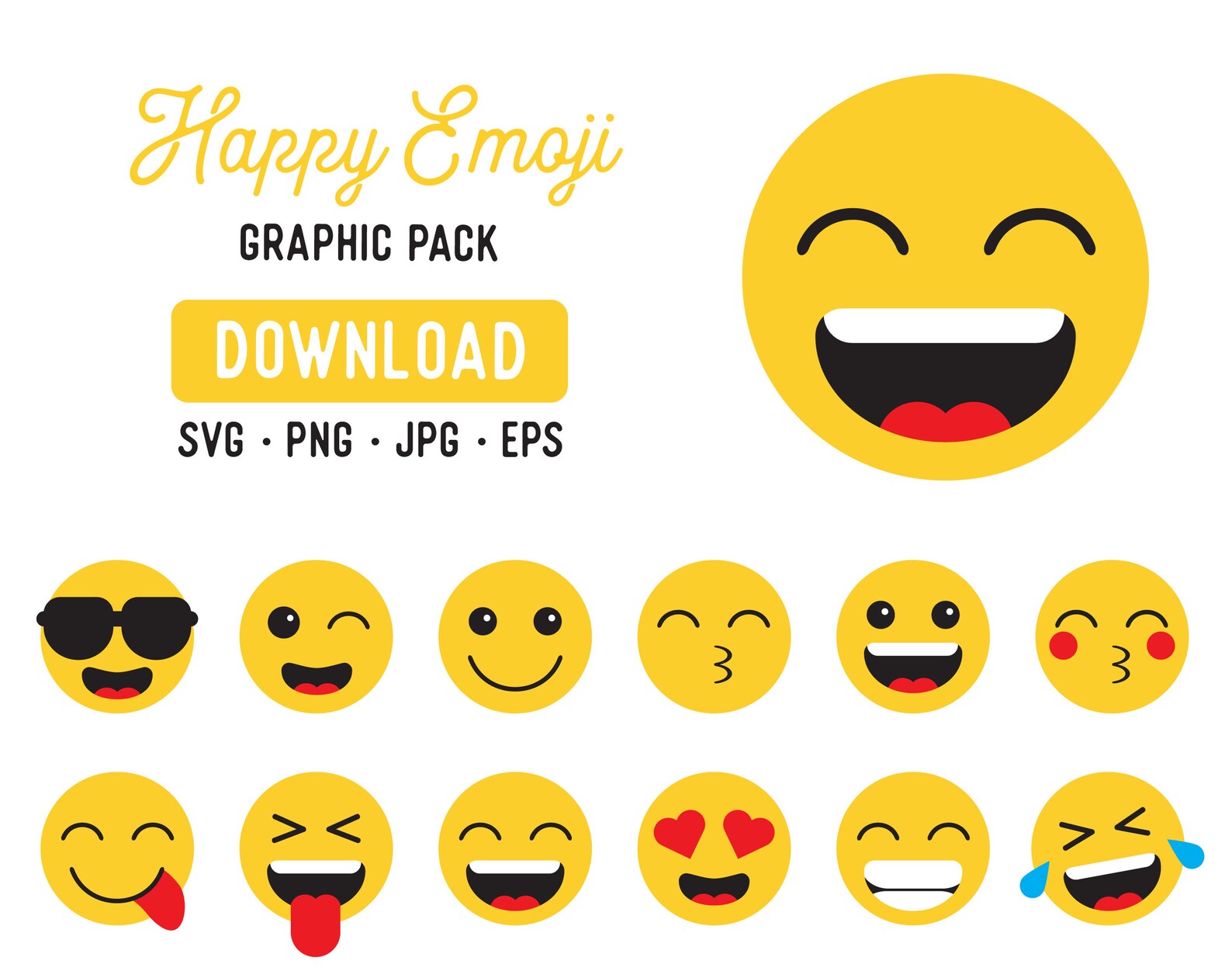 Happy Emoji Clipart Bundle Happy Emoji Graphic Pack Happy - Etsy