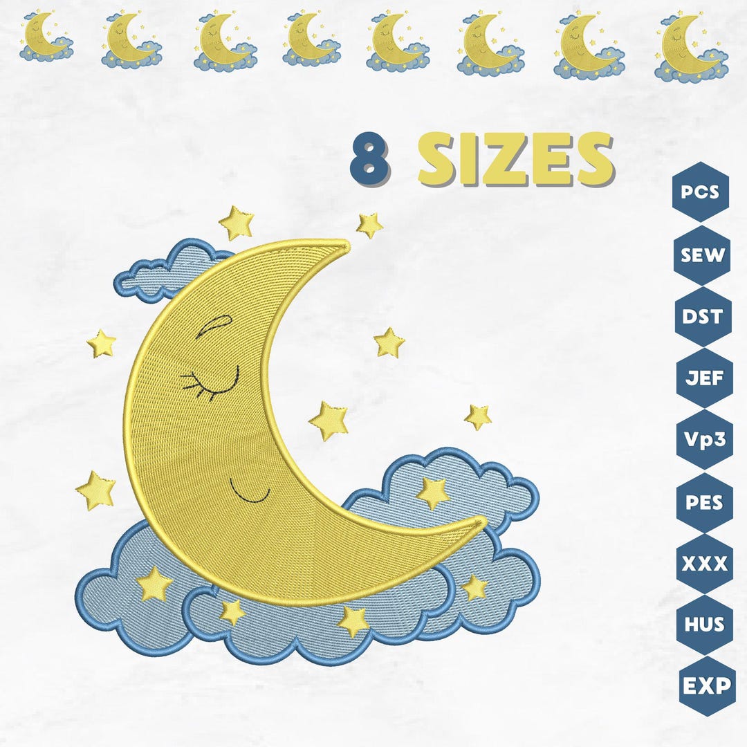 Sleepy Moon & Stars Embroidery Design – Baby Nursery Machine Embroidery ...