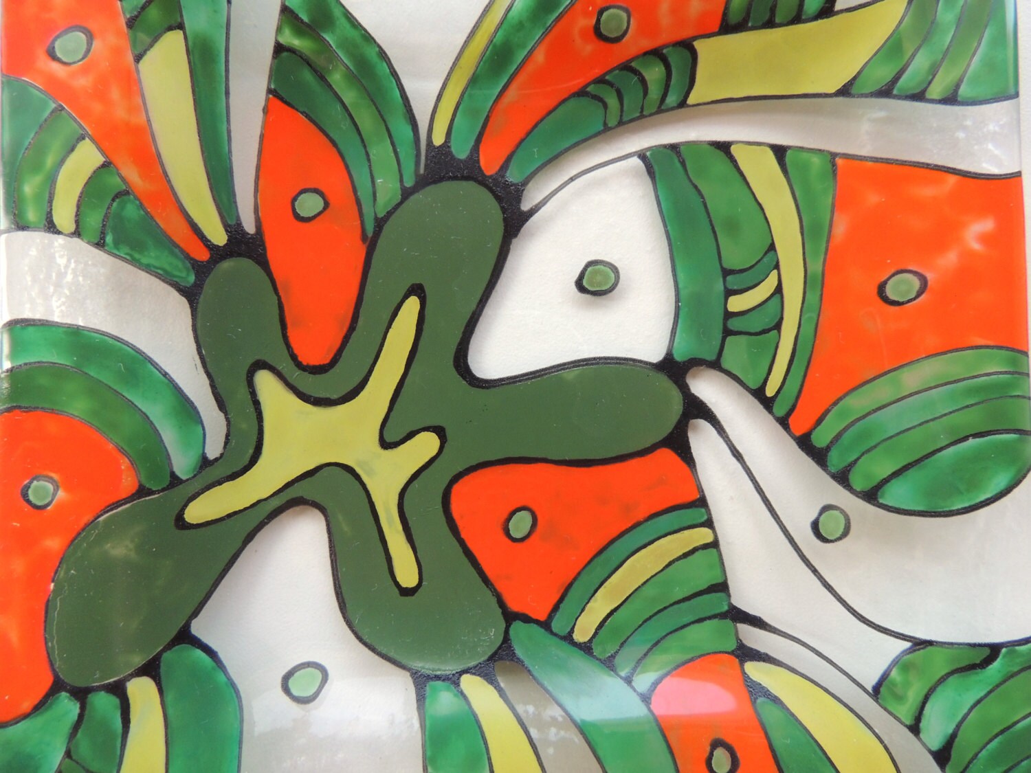 Fused Glass Serving Plate Orange Green Square Plate Mothers Day T Jewelry Keeper Etsy